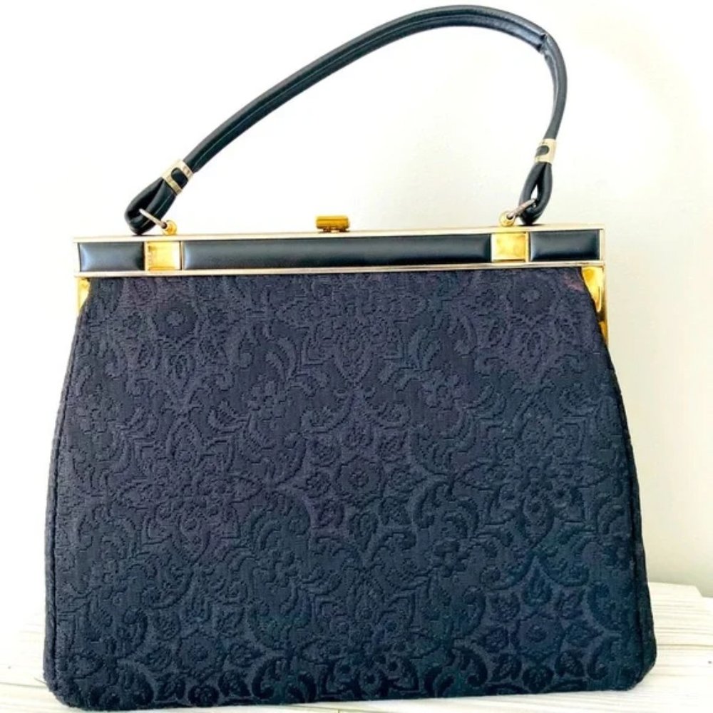 Vintage Mcm Verdi Black Jacquard Lace Handbag Purse - Gem